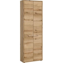 Hochschrank Welltime "Kayu, Höhe 189 cm, 2 Türen, 5 Einlegeböden" Schränke Gr. B/H/T: 64 cm x 189 cm x 32 cm, 2 St., braun (evoke oak nachbildung) einzigartiges Griffdesign, Badschrank, Bad-Möbel, Badezimmer, Bad