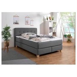 Boxspringbett Home Affaire "Fargo", grau (anthrazit), B:153cm L:207cm, Struktur fein (100% Polyester), Samtstoff (100% Polyester), Komplettbetten, inkl. Topper, in 3 Matratzenarten, in Samt- oder Strukturstoff