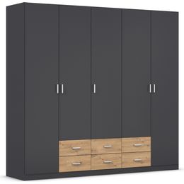 Drehtürenschrank Rauch "Kleiderschrank Schrank Garderobe Wäscheschrank GAMMA in 3 Breiten" Schränke Gr. B/H/T: 226 cm x 210 cm x 54 cm, 5 St., grau (graumetallic, eiche artisan) mit 6 Schubladen, in schlichtem Design TOPSELLER MADE IN GERMANY