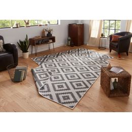 Teppich NORTHRUGS "Malta Wendeteppich" Teppiche Gr. B/L: 240 cm x 340 cm, 5 mm, 1 St., grau (grau, creme) In-& Outdoor, Wetterfest, Balkon, Rautenmuster, Wohnzimmer,Wasserfest