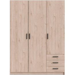 Kleiderschrank Home Affaire "Sprint Drehtürenschrank, Aufbewahrung Kasten Schrank Stauraum" Schränke Gr. B/H/T: 147 cm x 200,4 cm x 49,8 cm, braun mit 3 Türen und Schubladen, Einlegeböden, Kleiderstange