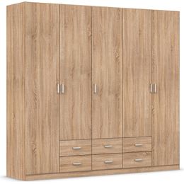 Drehtürenschrank Rauch "Kleiderschrank Schrank Garderobe Wäscheschrank GAMMA in 3 Breiten" Schränke Gr. B/H/T: 226 cm x 210 cm x 54 cm, 5 St., braun (eiche sonoma) mit 6 Schubladen, in schlichtem Design TOPSELLER MADE IN GERMANY