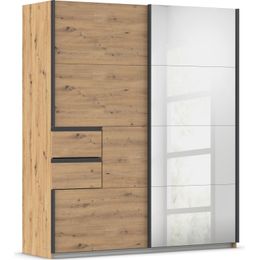 Schwebetürenschrank Rauch "Kleiderschrank Schrank Garderobe Wäscheschrank LUZIA in 2 Breiten" Schränke Gr. B/H/T: 181 cm x 210 cm x 62 cm, 2 St., braun (eiche artisan) mit 2 Schubladen Spiegel in modernen Dekor-Farben MADE IN GERMANY