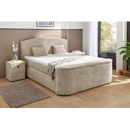 Jockenhöfer Boxspringbett JOCKENHÖFER GRUPPE "Pia, inklusive Strauraum im Fussteil", beige (beige 330, 17), B:199cm L:246cm, Bezug Bett: Chenille (100% Polyester);Topper und Matratzenspiegel: 100% Polyester, Komplettbetten, 7-Zonen-TTFK-Mmatratze, KS-Topper, verschiedene Härtegrade wählbar