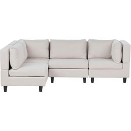 Beliani 4-Sitzer Ecksofa Rechtsseitig Hellbeige Stoffbezug mit Kissen Schwarze Beine Modular Modern Modulsofa Wohnlandschaft Wohnzimmer Wohnecke