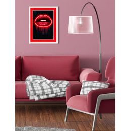 Bild mit Rahmen queence "Lippen, Neon, Neonlicht" Bilder Gr. B/H/T: 40 cm x 50 cm x 2 cm, Hochkant Erotische Bilder-Kiss Hochformat, 1 St., rot Poster mit buntem Acrylglas Passepartout