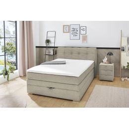 Jockenhöfer Boxspringbett JOCKENHÖFER GRUPPE "Amelie", beige (greige 426, 17), B:154cm L:217cm, Topper: 100% Polyurethan, Bezug (100% Polyester) abnehmbar und waschbar bis 60º C;Spiegelfläche der Matratze: 100% Polyester;Bezug Bett: Cord (100% Polyester), Komplettbetten, Boxspringbett, mit Bettkasten und Topper, erhältlich in 120 & 140cm Breite