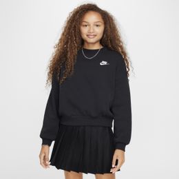 Nike Sportswear Club Fleece-Sweatshirt mit Rundhalsausschnitt und kastiger Passform (Mädchen) - Schwarz