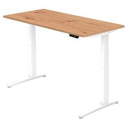 Hammerbacher XBHM16 elektrisch höhenverstellbarer Schreibtisch asteiche rechteckig, C-Fuß-Gestell weiß 160,0 x 80,0 cm