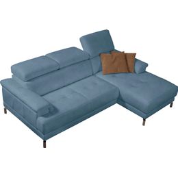 Ecksofa Egoitaliano "Soul, Design und Sitzkomfort auf hohem Niveau, tolle Details, L-Form", blau (hellblau), B:250cm H:99cm T:166cm, Luxus-Micofaser Lederoptik (100% Polyester) ist ein neues technisches Gewebe mit einem visuellen und taktilen Aspekt, der dem Nubuk sehr nahe kommt, mit innovativen Eigenschaften. Seine au&szlig;erordentliche Weichheit kommt von einem exklusiven Produktionsprozess, der Unr