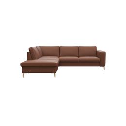 Ecksofa FLEXLUX "Fiore, L-Form", braun (old chestnut), B:241cm H:85cm T:225cm, 100% Echteder, Sofas, Ecksofa, breite Armlehnen, F&uuml;&szlig;e Alu/Eiche, B/T 241/225 cm, Kaltschaum im Sitz