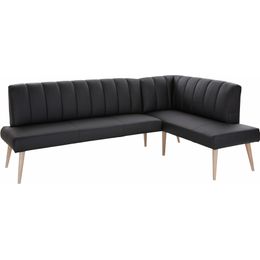 Eckbank exxpo - SOFA FASHION "Costa, moderne Rückensteppung, bequem und elegant, hoher Holzfuß" Sitzbänke Gr. B/H/T: 157 cm x 92 cm x 245 cm, Kunstleder SOFTLUX, Ottomane rechts, langer Schenkel links, schwarz hochwertig verarbeitet, Frei im Raum stellbar