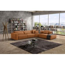 Ecksofa Egoitaliano "Beverly, extravangantes Designsofa mit erstklassigem Sitzkomfort", braun (cognac), B:378cm H:95cm T:282cm, Luxus-Micofaser Lederoptik (100% Polyester) ist ein neues technisches Gewebe mit einem visuellen und taktilen Aspekt, der dem Nubuk sehr nahe kommt, mit innovativen Eigenschaften. Seine au&szlig;erordentliche Weichheit kommt von einem exklusiven Produktionsprozess, der Unreinhe