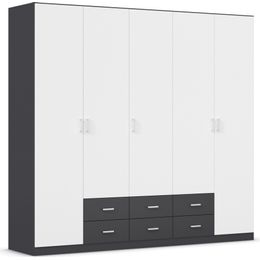 Drehtürenschrank Rauch "Kleiderschrank Schrank Garderobe Wäscheschrank GAMMA in 3 Breiten" Schränke Gr. B/H/T: 226 cm x 210 cm x 54 cm, 5 St., grau (graumetallic, alpinweiß) mit 6 Schubladen, in schlichtem Design TOPSELLER MADE IN GERMANY