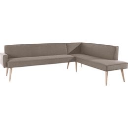 Eckbank exxpo - SOFA FASHION "Lungo, moderne Kedernaht, bequem und elegant, hoher Holzfuß" Sitzbänke Gr. B/H/T: 198 cm x 84 cm x 260 cm, Webstoff, langer Schenkel links, grau (melange) hochwertige Detailverarbeitung, frei im Raum stellbar