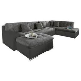 Wohnlandschaft Trendmanufaktur "Rave, aufwendige Sitz und Rückenpolsterung, bequem, U-Form" Sofas Gr. B/H/T: 323cm x 77cm x 90cm, Kunstleder SOFTLUX-Struktur, Recamiere links, ohne Bettfunktion, grau (dunkelgrau/beige) wahlweise mit Bettfunktion