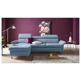 Ecksofa exxpo - SOFA FASHION "Maretto, bequem und komfortabel, L-Form" Sofas Gr. B/H/T: 257cm x 96cm x 167cm, Webstoff, Recamiere links, ohne Bettfunktion, blau inkl. Kopf- bzw. Rückenverstellung, wahlweise mit Bettfunktion