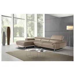 Ecksofa Egoitaliano "Malika, L-Form" Sofas Gr. B/H/T: 287cm x 94cm x 165cm, Leder BULL, Recamiere links, mit Kopfteilverstellung, beige (safari) mit Recamiere, inkl. Kopfteilverstellung und chromfarbenen Metallfüßen