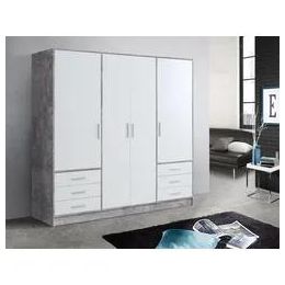 Kleiderschrank FORTE "Jupiter, Made in Europe, mit Schubladen" Schränke Gr. B/H/T: 207 cm x 200 cm x 60 cm, 4 St., grau (beton, weiß) Drehtürenschrank Schränke viel Stauraum, 2 Breiten und 4 Farben