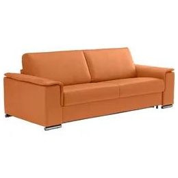 Schlafsofa Egoitaliano "Cecilia, modern & elegant, erstklassiger Sitzkomfort, Dauerschläfer" Sofas Gr. B/H/T: 234 cm x 85 cm x 102 cm, Leder BULL, orange inkl. Matratze und hochwertigem Metallbettrahmen, toller Schlafkomfort