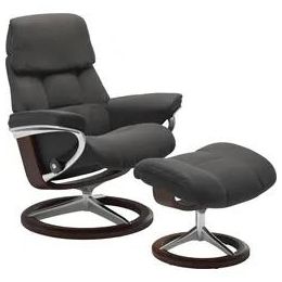 Relaxsessel stressless "Ruby" Sessel Gr. Leder PALOMA, Fuß Braun, B/H/T: 78cm x 100cm x 76cm, grau (rock paloma) mit Signature Base, Größe M, Gestell Eiche, Wenge, Braun & Schwarz