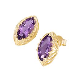 Paar Ohrstecker Firetti "Schmuck Geschenk Gold 375 Ohrschmuck Edelstein Farbstein" Ohrringe Gr. Gelbgold 375, bunt (gelbgoldfarben, lila, lila) Damen mit Amethyst oder Blautopas