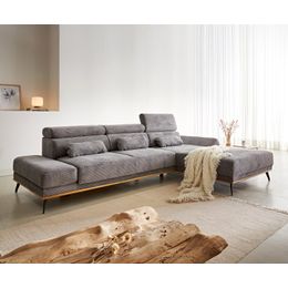 DeLife Ecksofa Evelio 320x200 Cord Steingrau Ottomane rechts elektrische Sitztiefenverstellung, Ecksofas