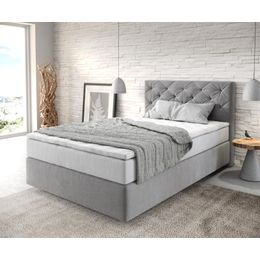 DeLife Boxspringbett Dream-Great 120x200 cm Mikrofaser Grau mit TFK Matratze und Visco Topper, Boxspringbetten