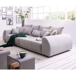 DeLife Big-Sofa Violetta 310x135 cm Grau abgesteppt mit Kissen, Big Sofas