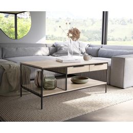 DeLife Couchtisch Libina 120x60 cm Mango White Wash Metall Schwarz 2 Schubladen, Couchtische