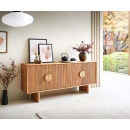 DeLife Sideboard Surimu 175 cm Akazie Hellbraun 4 Türen 2 Fächer Kork-Griff Holzfüße, Sideboards