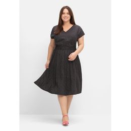 Sommerkleid sheego "Große Größen" Gr. 44, Normalgrößen, schwarz (schwarz gemustert) Damen Kleider Lange mit Smokbund und weitem Rock