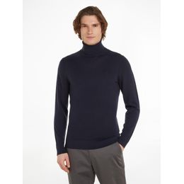 Rollkragenpullover Calvin Klein "SUPERIOR WOOL TURTLE NECK" Gr. L, blau (night sky) Herren Pullover mit Logostickerei