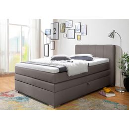 Boxspringbett Inosign, B:110cm L:210cm, grau, Kunstleder, Kunststoff, Massivholz, Komplettbetten, "Airdrie", inkl. Bettkasten und Topper