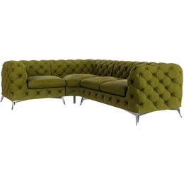 S-style Möbel - Chesterfield Ecksofa River mit Metall Füßen, Olive Samt