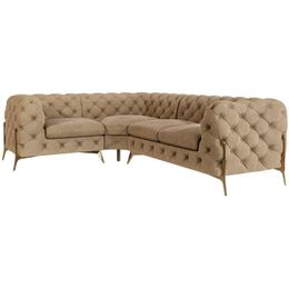 Chesterfield Ecksofa Willow mit Metall Füßen, Beige Samt