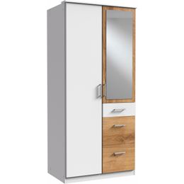 Kleiderschrank wimex "Click" Schränke Gr. B/H/T: 90 cm x 199 cm x 58 cm, 2 St., weiß (weiß, plankeneichefarben) Drehtürenschrank Kleiderschrank Schränke mit Spiegel