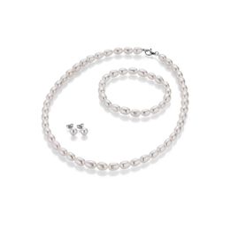 Schmuckset Firetti "Multipack Schmuck Geschenk Silber 925 Halskette Armband Ohrstecker" Schmuck-Sets bunt (silberfarben, weiß) Damen Made in Germany - mit Süßwasserzuchtperlen