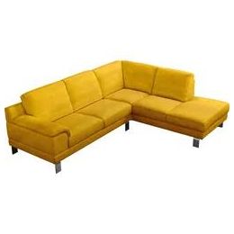 Ecksofa Egoitaliano "Shakira, Design und Sitzkomfort auf hohem Niveau, tolle Details" Sofas Gr. B/H/T: 240cm x 84cm x 212cm, Luxus-Microfaser Lederoptik, Ottomane rechts, gelb mit Ottomane, L-Form, elegante Metallfüße