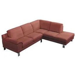 Ecksofa Egoitaliano "Shakira, Design und Sitzkomfort auf hohem Niveau, tolle Details" Sofas Gr. B/H/T: 240cm x 84cm x 212cm, Luxus-Microfaser Lederoptik, Ottomane rechts, rot (marsala) mit Ottomane, L-Form, elegante Metallfüße