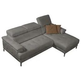 Ecksofa Egoitaliano "Soul, Design und Sitzkomfort auf hohem Niveau, tolle Details, L-Form" Sofas Gr. B/H/T: 250cm x 99cm x 166cm, Luxus-Microfaser Lederoptik, Recamiere rechts, mit Kopfteilverstellung, grau (steingrau) mit Recamiere, inkl. Kopfteilverstellung