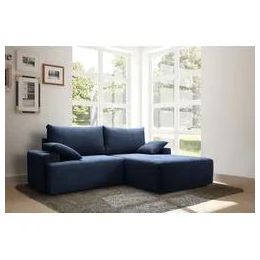 Ecksofa exxpo - SOFA FASHION "Orinoko, aktuelles Design und hoher Sitzkomfort, L-Form" Sofas Gr. B/H/T: 240cm x 92cm x 177cm, Cord POSO, Recamiere rechts, blau (navy) inkl. Bettfunktion und Bettkasten, schöne Farben im angesagten Cord