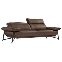 2,5-Sitzer Egoitaliano "Anais, Designsofa mit hohem Sitzkomfort, Designfuß" Sofas Gr. B/H/T: 232cm x 74cm x 106cm, Leder BULL, braun (chocolate) inkl. verstellbarer Kopfteile