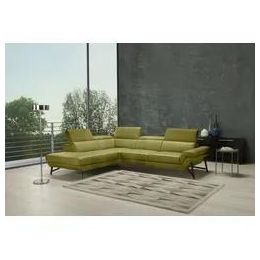 Ecksofa Egoitaliano "Narcisa, Design und Sitzkomfort der Extraklasse" Sofas Gr. B/H/T: 287cm x 96cm x 225cm, Luxus-Microfaser Lederoptik, Ottomane links, gelb (senf) mit verstellbaren Kopfstützen für noch mehr Komfort, L-Form