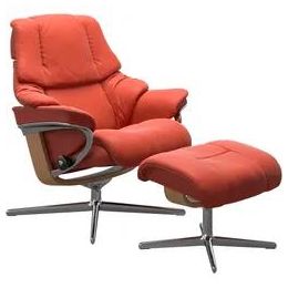 Relaxsessel stressless "Reno" Sessel Gr. Material Bezug, Material Gestell, Ausführung / Funktion, Maße B/H/T, braun (henna) mit Hocker, Cross Base, Größe S, M & L, Holzakzent Eiche