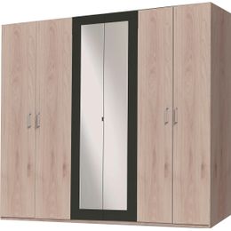 Kleiderschrank wimex "Angie" Schränke Gr. B/H/T: 270cm x 210cm x 58cm, 6 St., grau (hickory oak/graphit) Kleiderschrank Drehtürenschrank Schränke mit Spiegeltüren