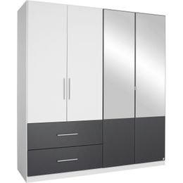 Kleiderschrank Rauch "Alvor" Schränke Gr. B/H/T: 181 cm x 197 cm x 54 cm, mit Spiegel, 4 St., schwarz-weiß (weiß, graumetallic) Drehtürenschrank Kleiderschrank Schränke