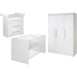 Babymöbel-Set Roba "Maren" Gr. 3-teilig + ohne Matratze, B/H: 70 cm x 140 cm, weiß Baby Schlafzimmermöbel-Sets schmale Wickelkommode - Gitterbett: umbaubar, höhenverstellbar