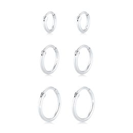 Ohrring-Set Elli "Creolen Set Trio Basic Must-Have Trend 925 Silber" Ohrringe Gr. OneSize, ohne Stein, Silber 925 (Sterlingsilber), silberfarben (silber) Damen