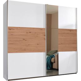 Schwebetürenschrank Rauch "Kleiderschrank Schrank Garderobe ASTANA mit leichtgängigen Türen" Schränke Gr. B/H/T: 218 cm x 210 cm x 58 cm, 2 St., weiß (weiß, eiche artisan) inkl. 2 Stoffboxen sowie Metallgriffleisten TOPSELLER MADE IN GERMANY Bestseller